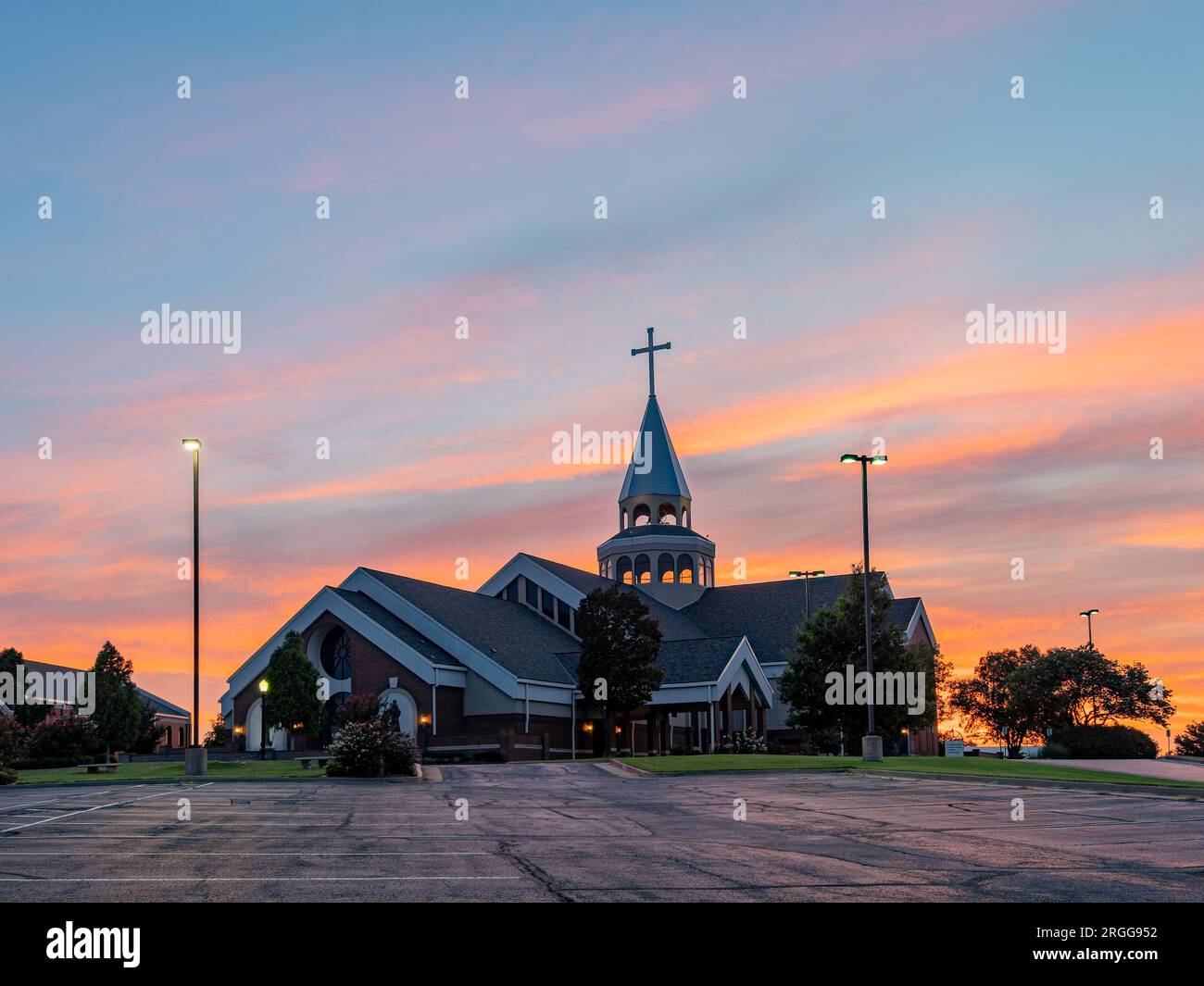 Sunset view of the St Monica Catholic Church at Edmond, Oklahoma Stock ...