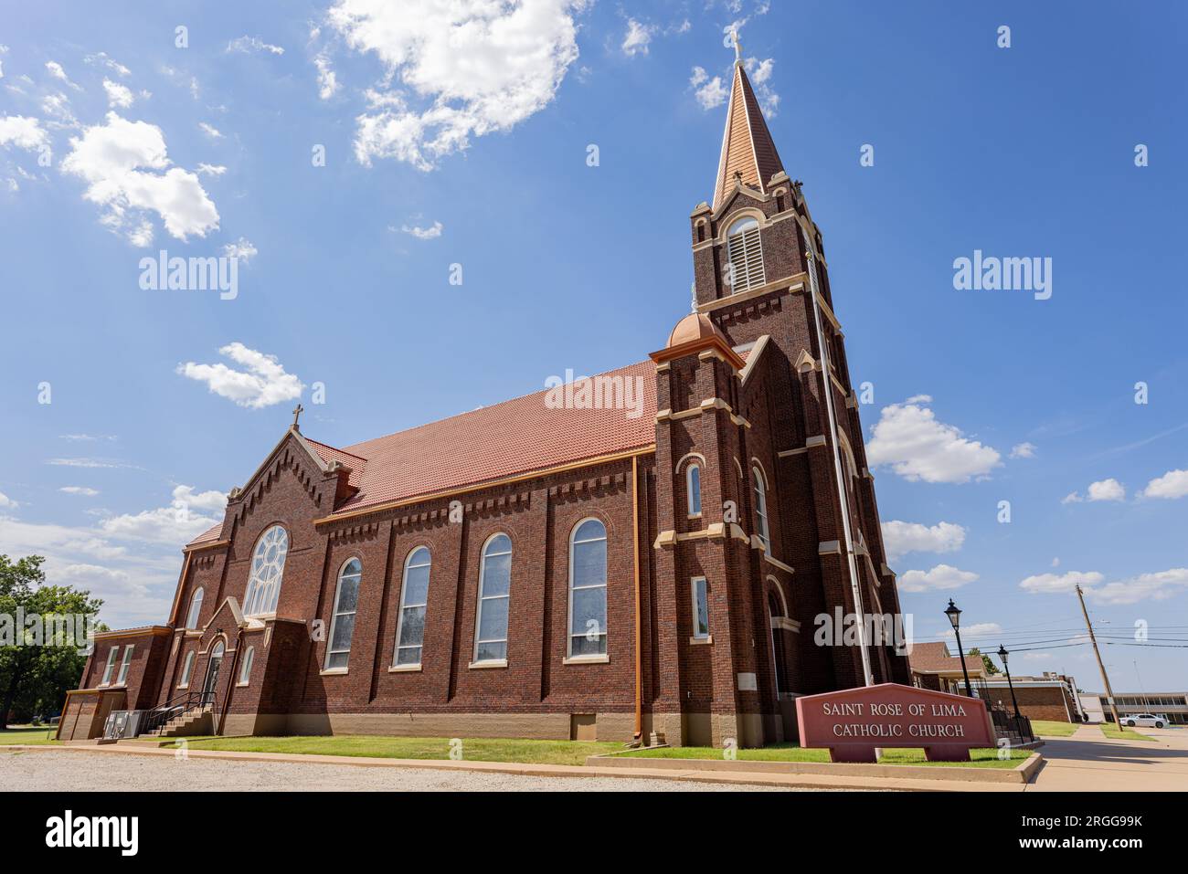 Sunny exterior view of the Saint Rose of Lima Catholic Church at ...