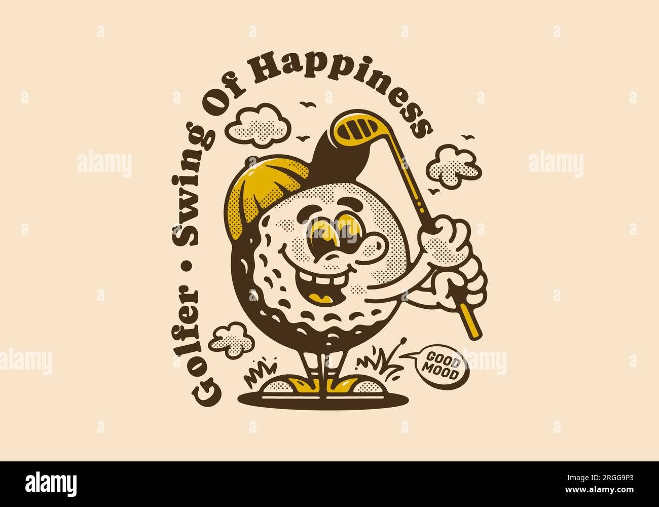Golfer swing of happiness, mascot character illustration of golf ball ...