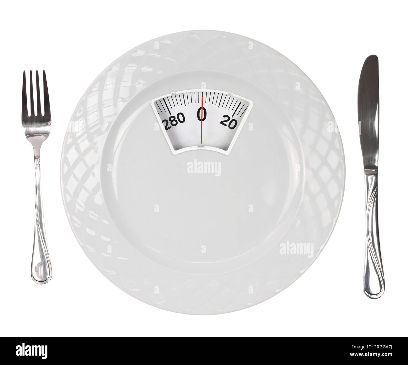 Diet concept plate with fork and knife isolated on white transparent ...