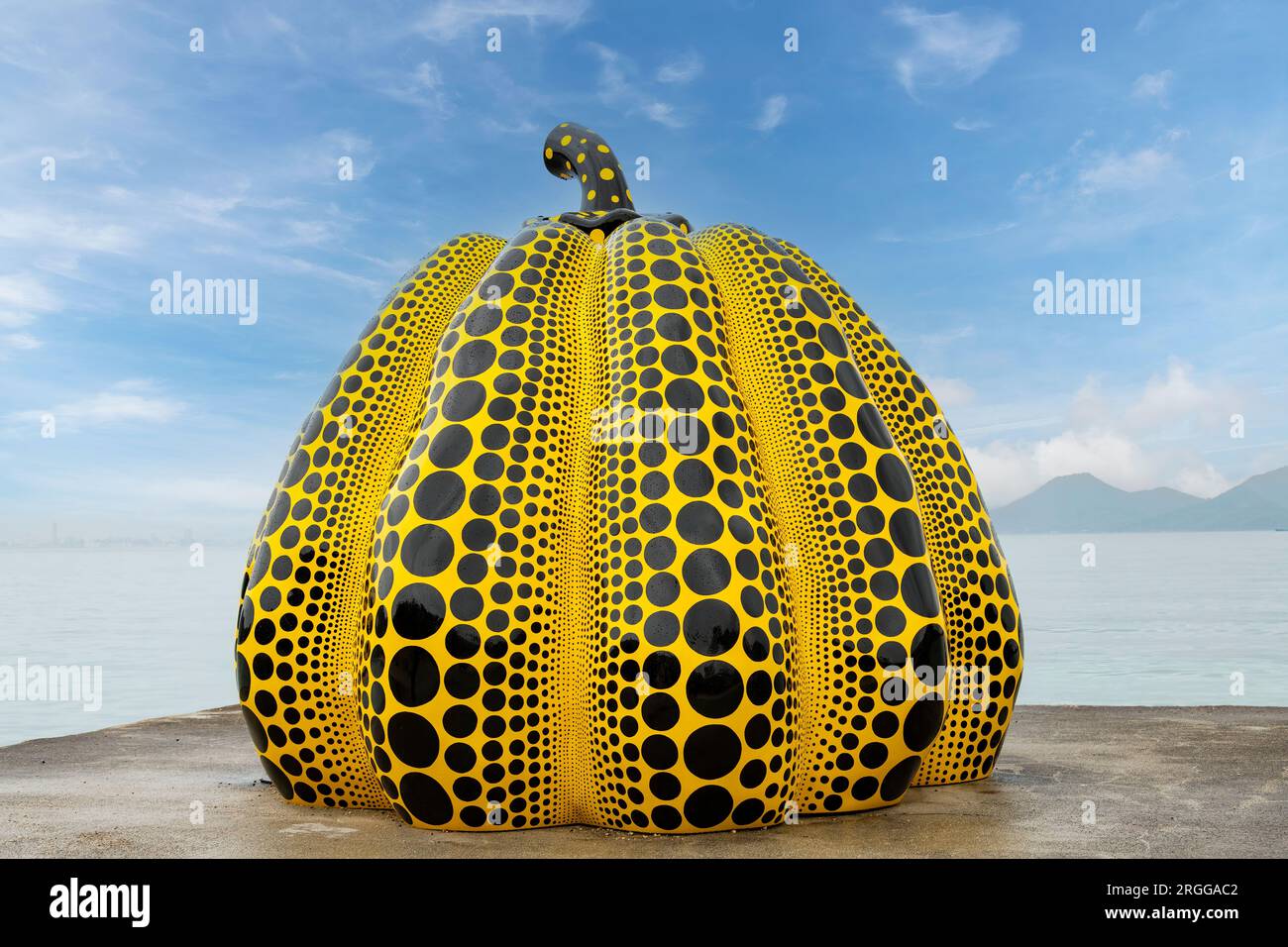 Naoshima Island, Japan- April 12, 2023; Close up of iconic yellow ...