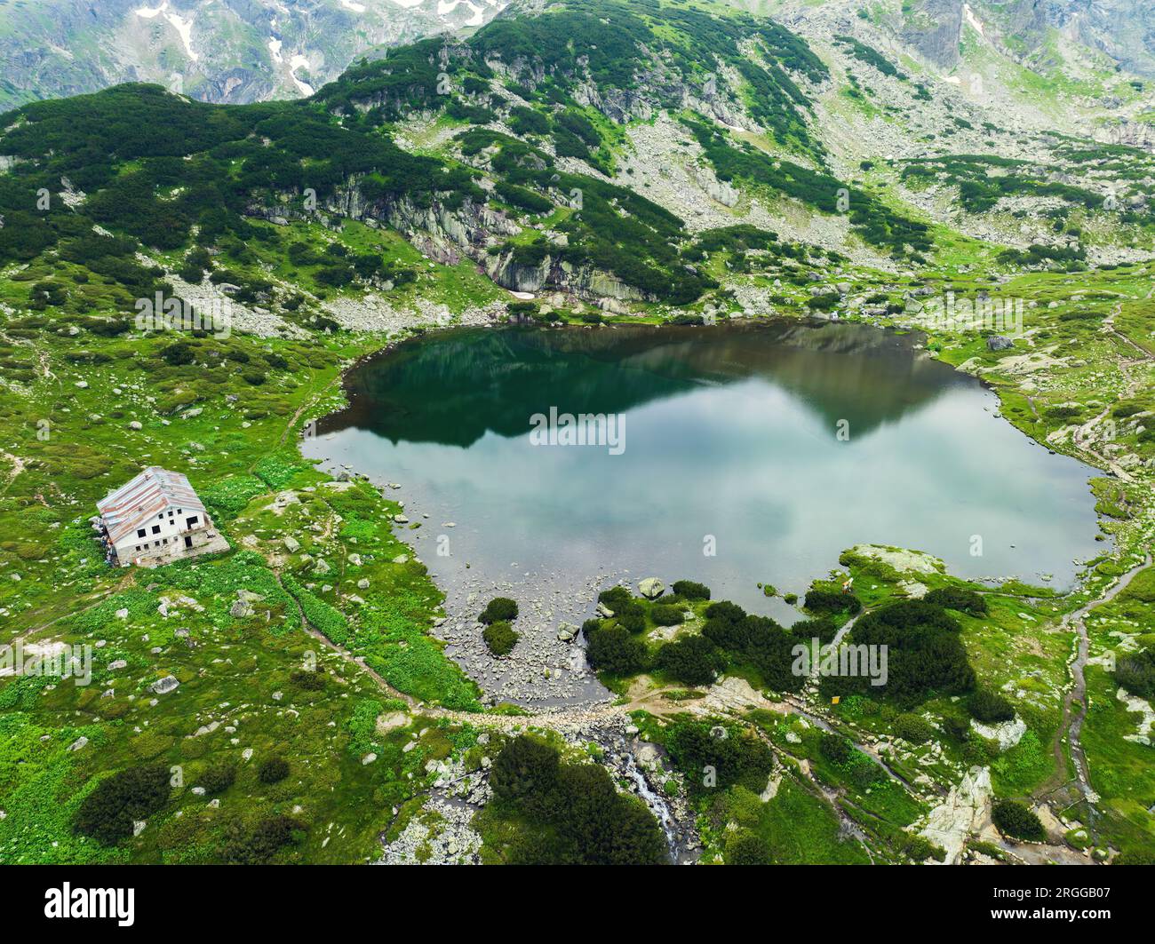 Aerial panoramic view of Seven Rila lakes and waterfalls in nature of ...