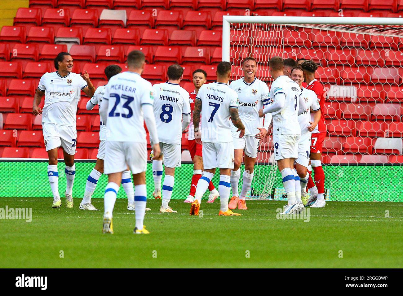 Oakwell Stadium, Barnsley, England - 8th August 2023 Tranmere players ...