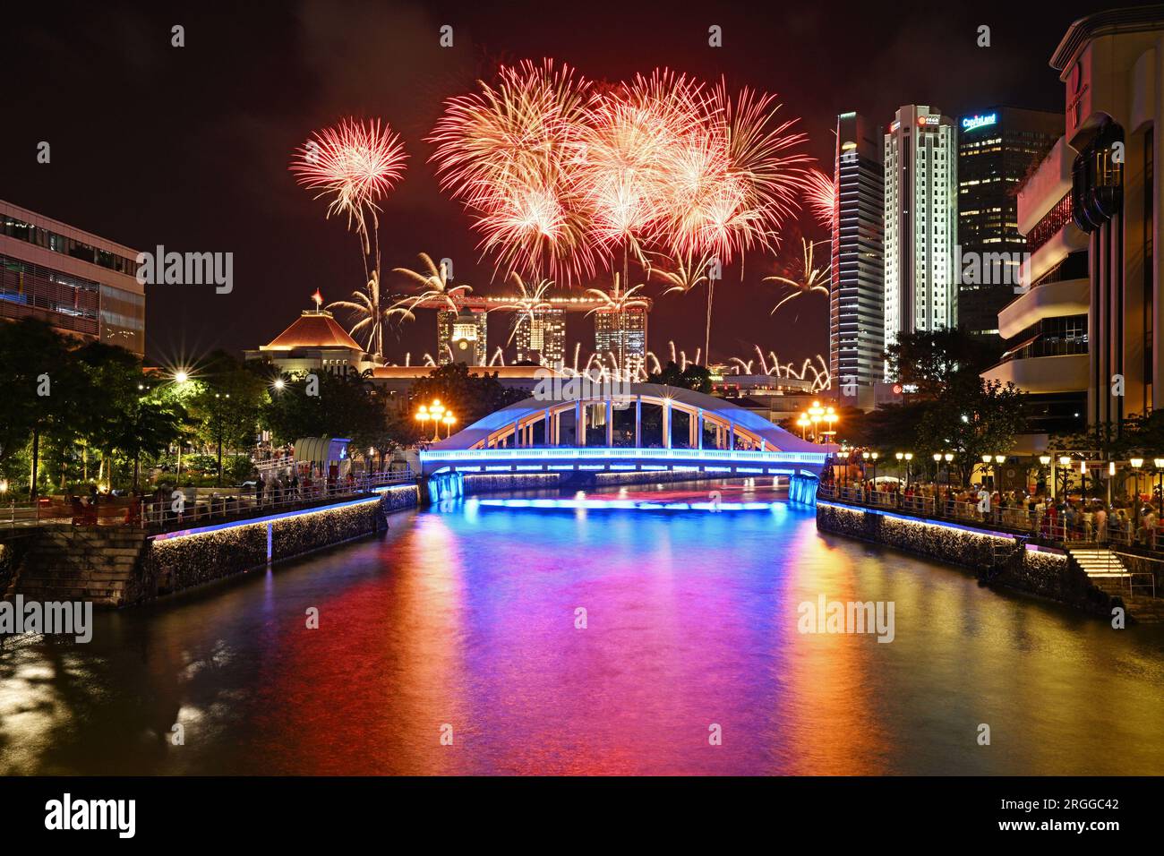 Singapore. 9th Aug, 2023. Fireworks light up the sky during the ...