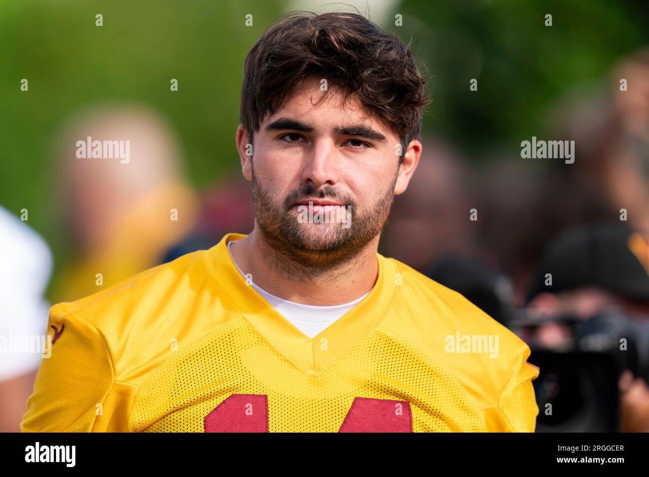 Washington Commanders quarterback Sam Howell approaches the field ...