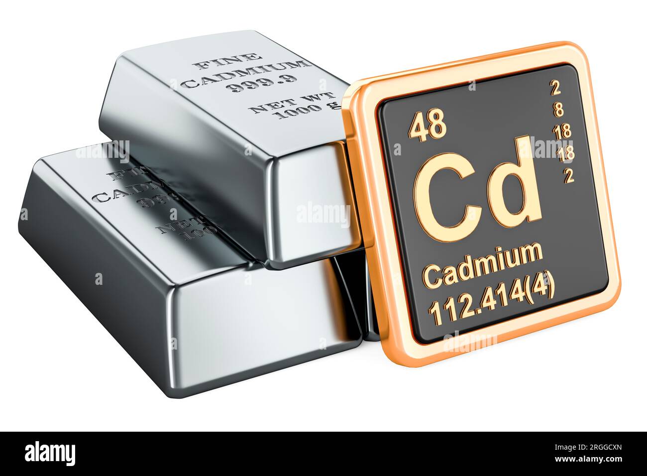 Cadmium ingots with chemical element icon Cadmium Cd, 3D rendering ...