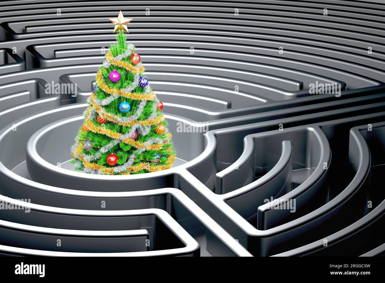 Christmas tree inside dark labyrinth maze. 3D rendering Stock Photo - Alamy