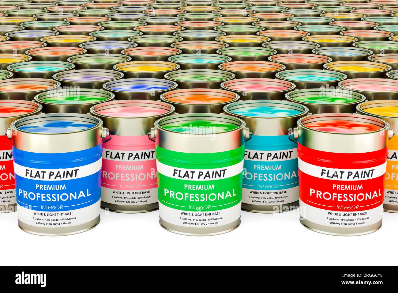 Many Paint Cans closeup. 3D rendering isolated on white background ...