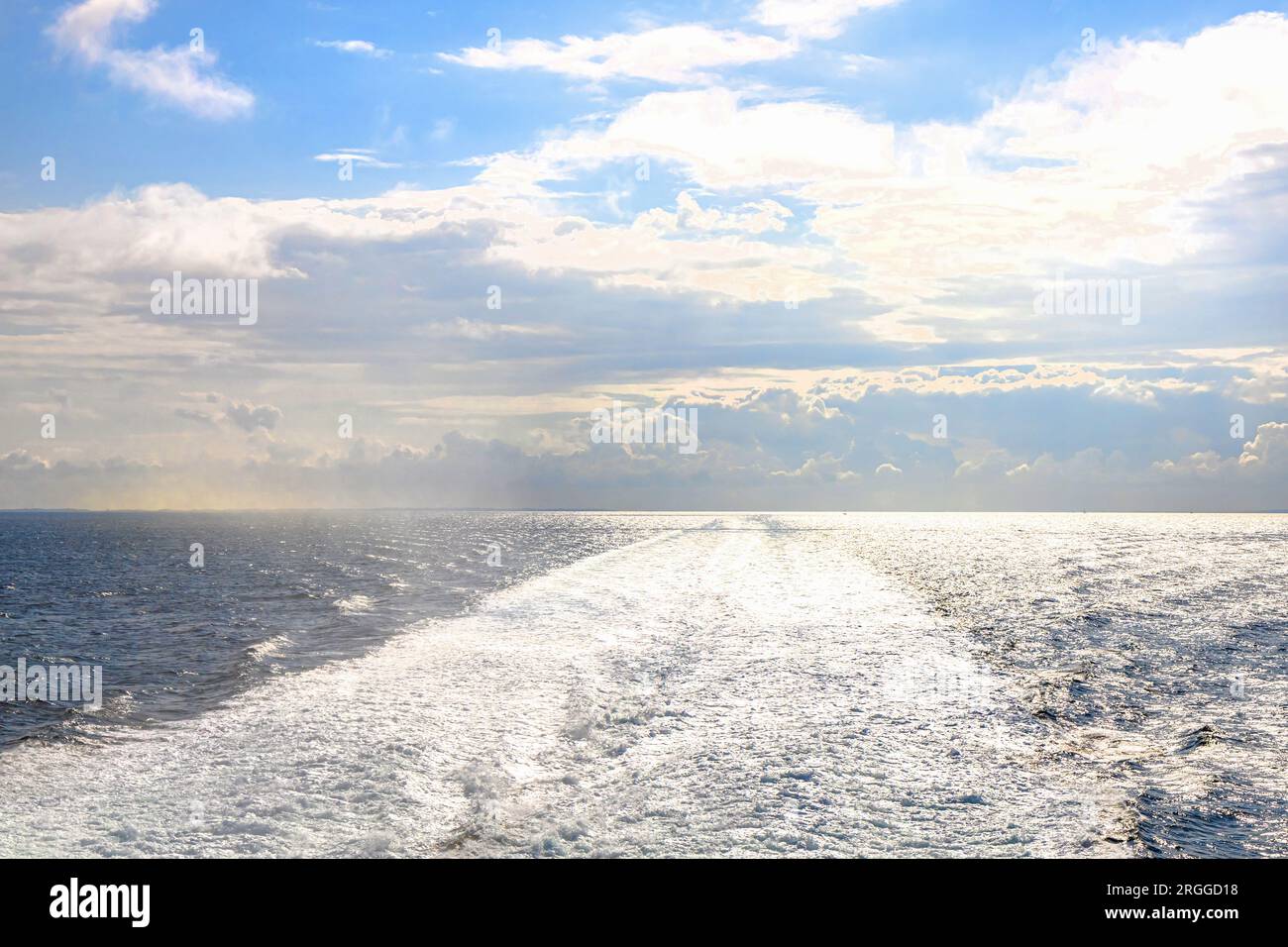 Water trail behind cruise ship. Wave from the ship at sea Stock Photo ...