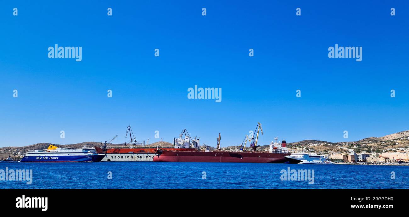 Onex Neorion Shipyard, Ermopouli harbor, Syros island, Greece, Southern ...
