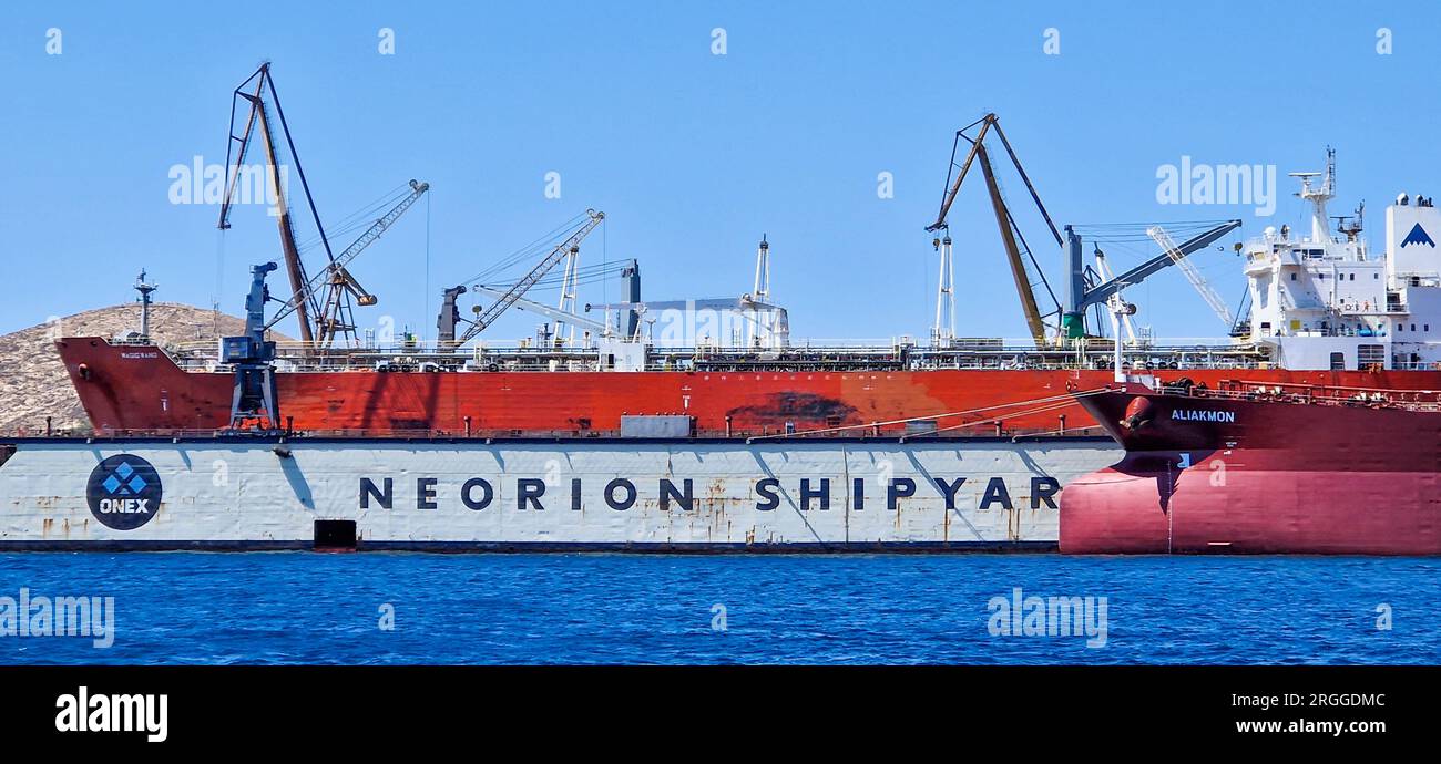 Onex Neorion Shipyard, Ermopouli harbor, Syros island, Greece, Southern ...