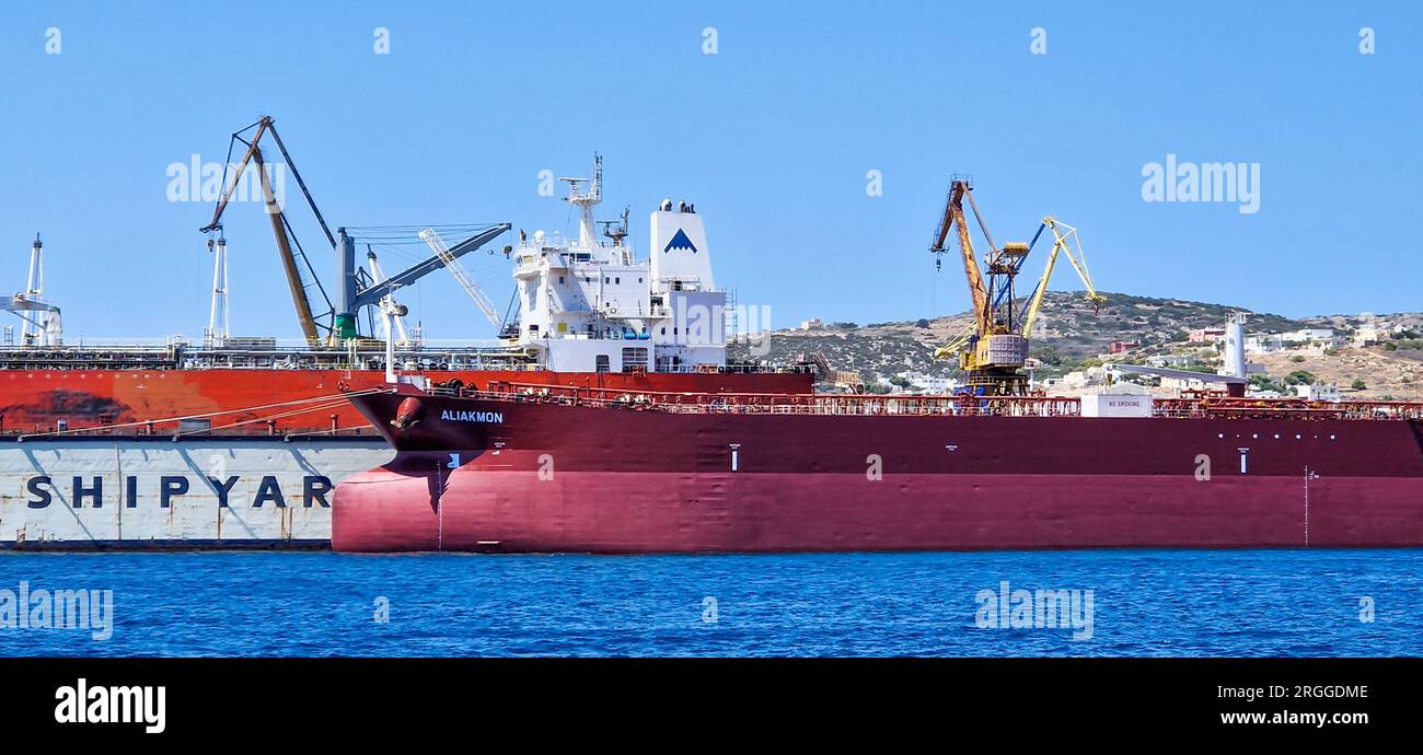 Onex Neorion Shipyard, Ermopouli harbor, Syros island, Greece, Southern ...