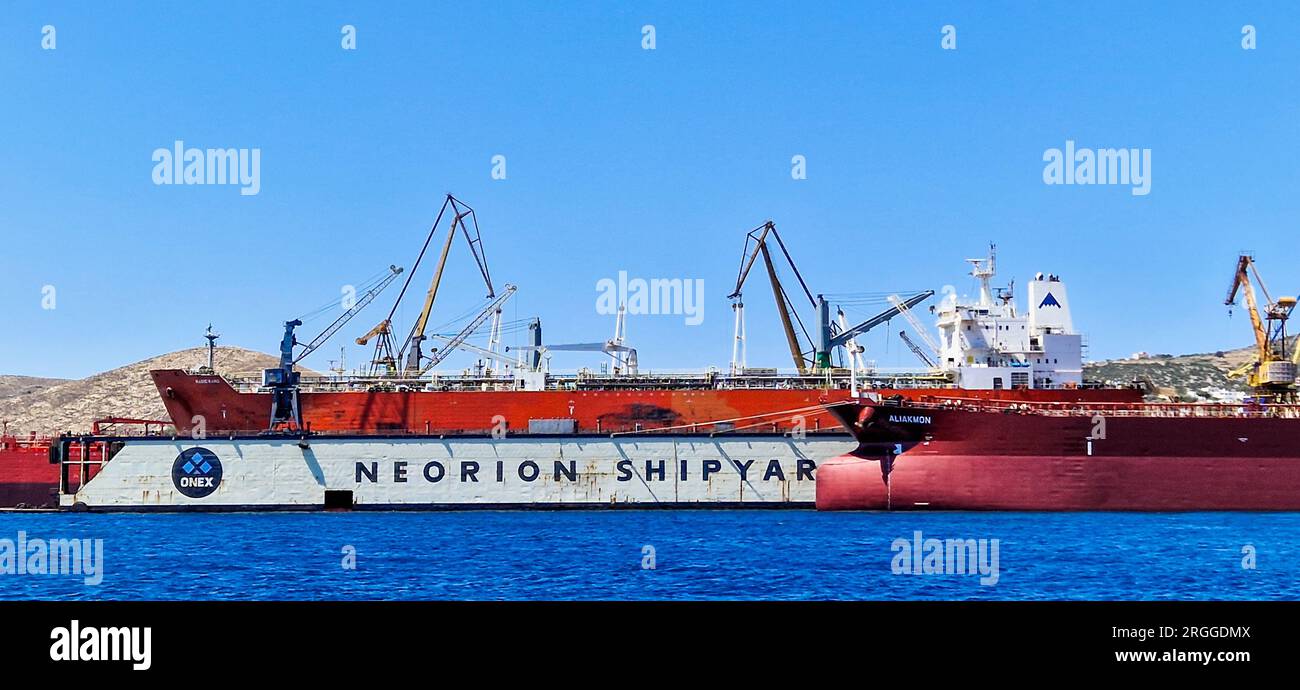 Onex Neorion Shipyard, Ermopouli harbor, Syros island, Greece, Southern ...