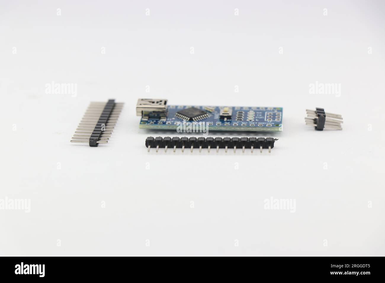 View of a programmable micro controlled board with the pins unsoldered ...