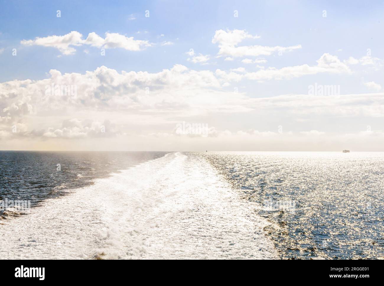 Water trail behind cruise ship. Wave from the ship at sea Stock Photo ...