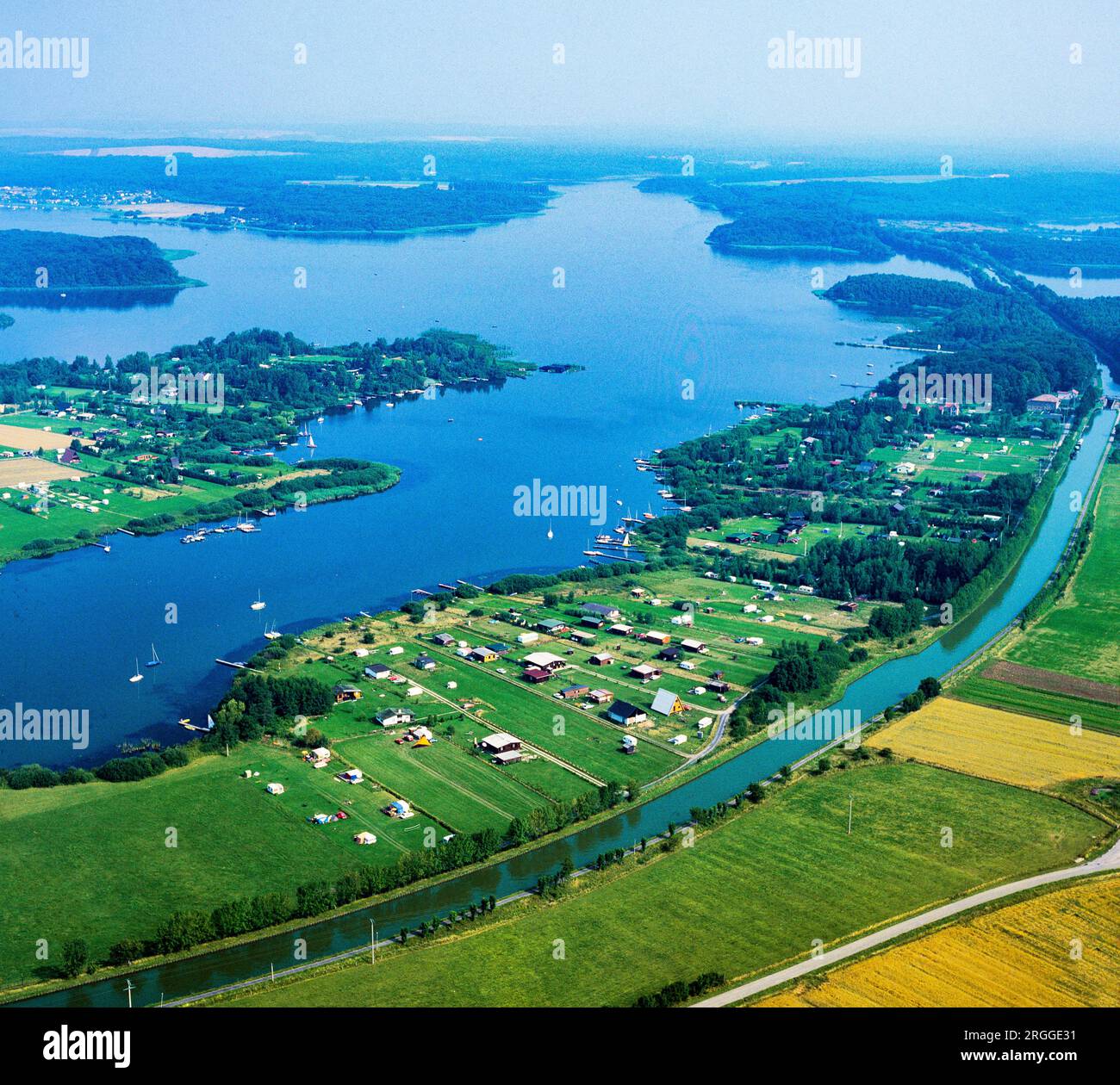 Etang du Stock pond, camping site, leisure resort, aerial view, Rhodes, Moselle, Lorraine ...