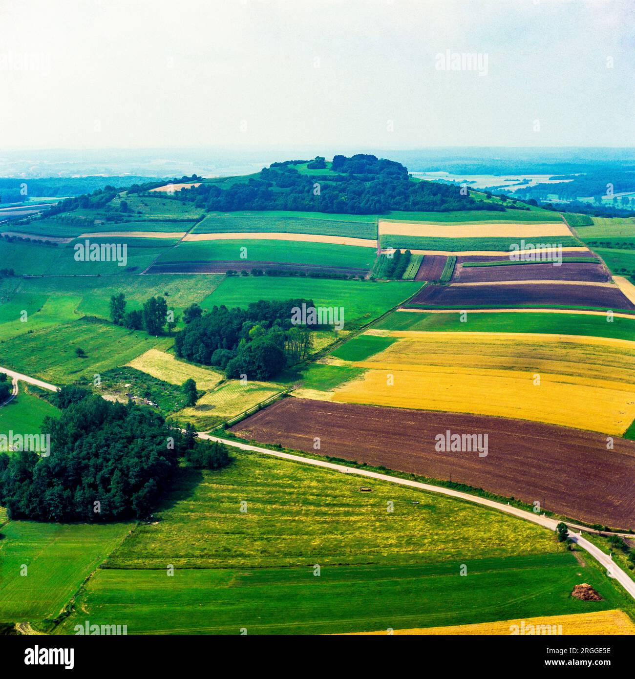 Essey-la-Côte hill, ancient volcano, farmland, aerial view, Meurthe et ...