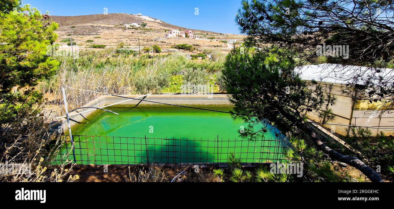 Water management, rain water reservoir, Syros island, Greece, Southern ...
