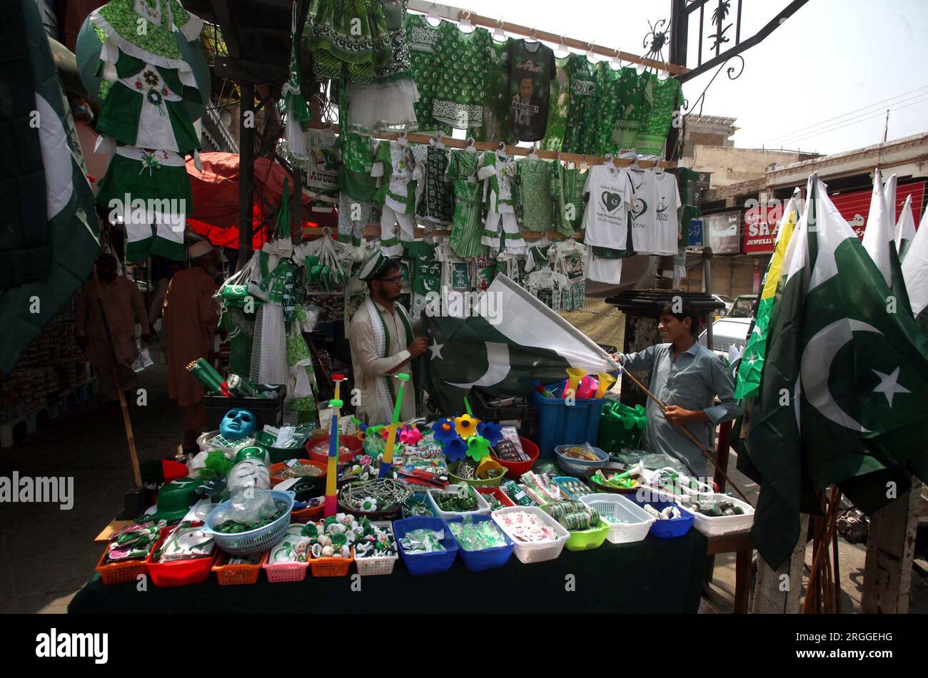 Pakistan flags, buntings, printed shirts and other items are being ...
