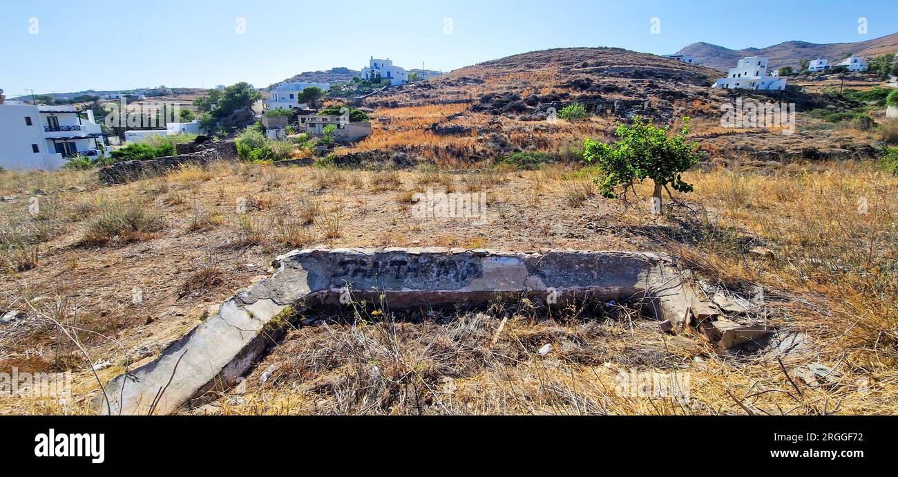 Water management, emty rain water reservoir, Syros island, Greece ...