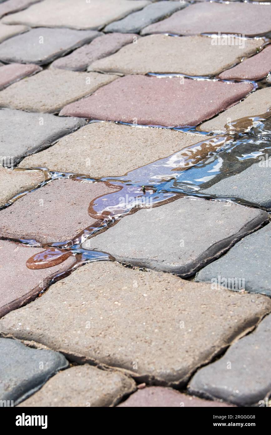 Water flows on paving slabs close up, background Stock Photo - Alamy