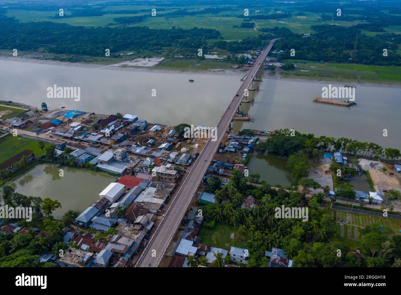 Aerial view of the Shaheed Sheikh Kamal Bridge over Andharmanik River at the Kalapara-Nilganj ...