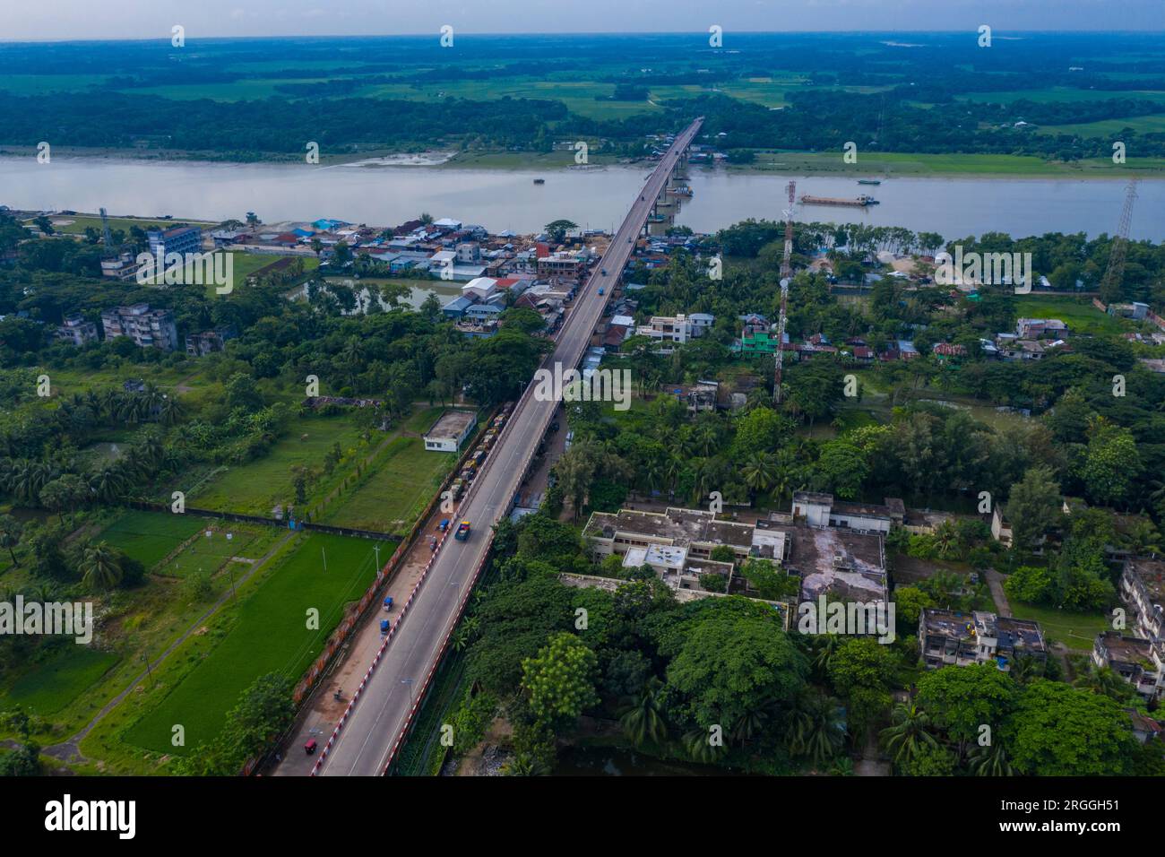 Aerial view of the Shaheed Sheikh Kamal Bridge over Andharmanik River ...