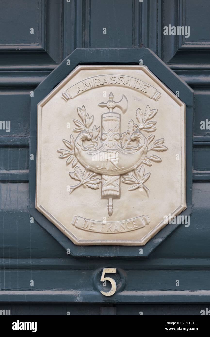 21 February 2023 Lisbon, Portugal: Embassy of France - Coat of Arms of ...