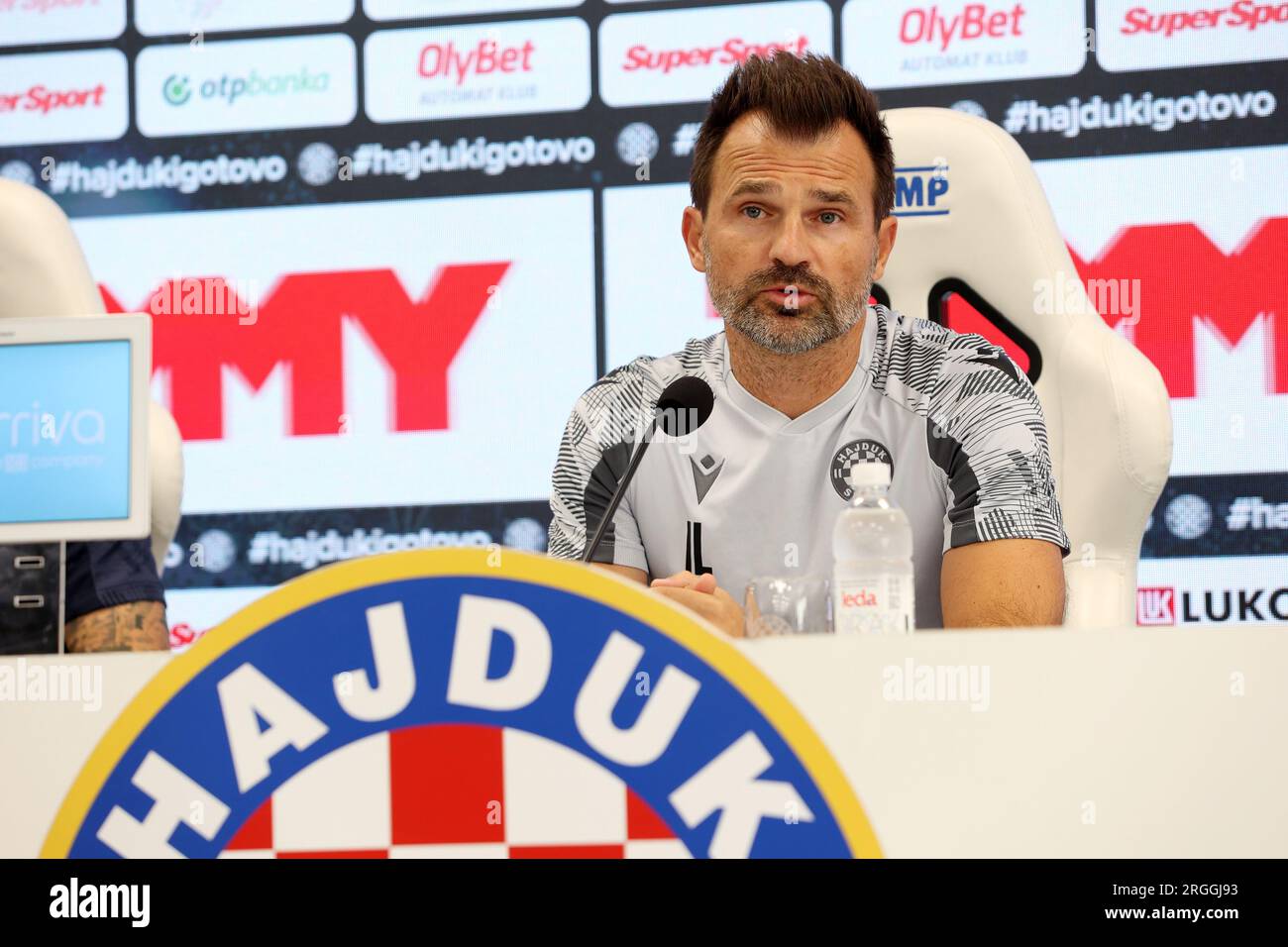 Split, Croatia. 09th Aug, 2023. Head Coach of Hajduk Split Ivan Leko ...
