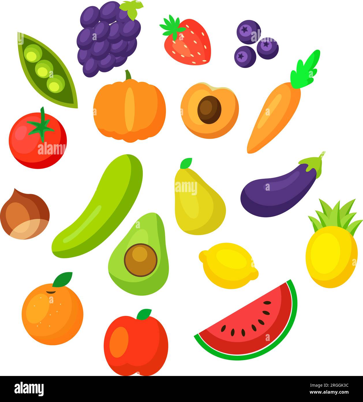 Cartoon fruits vector clipart collection. Fruit icons isolated on white ...