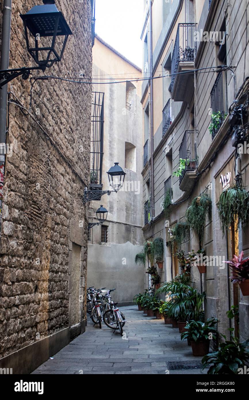 The pretty, narrow, medievil streets and architecture of Barcelona ...