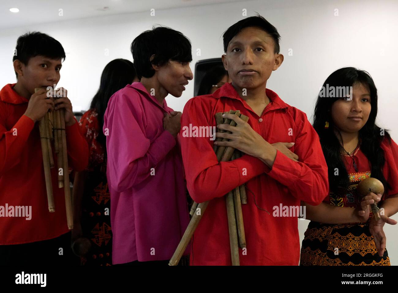 Guna Indigenous people wait to dance during a meeting by Indigenous ...