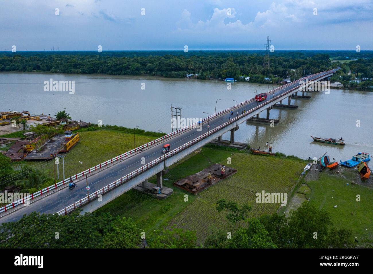 Aerial view of the Patuakhali Bridge over Laukathi River at Barishal ...