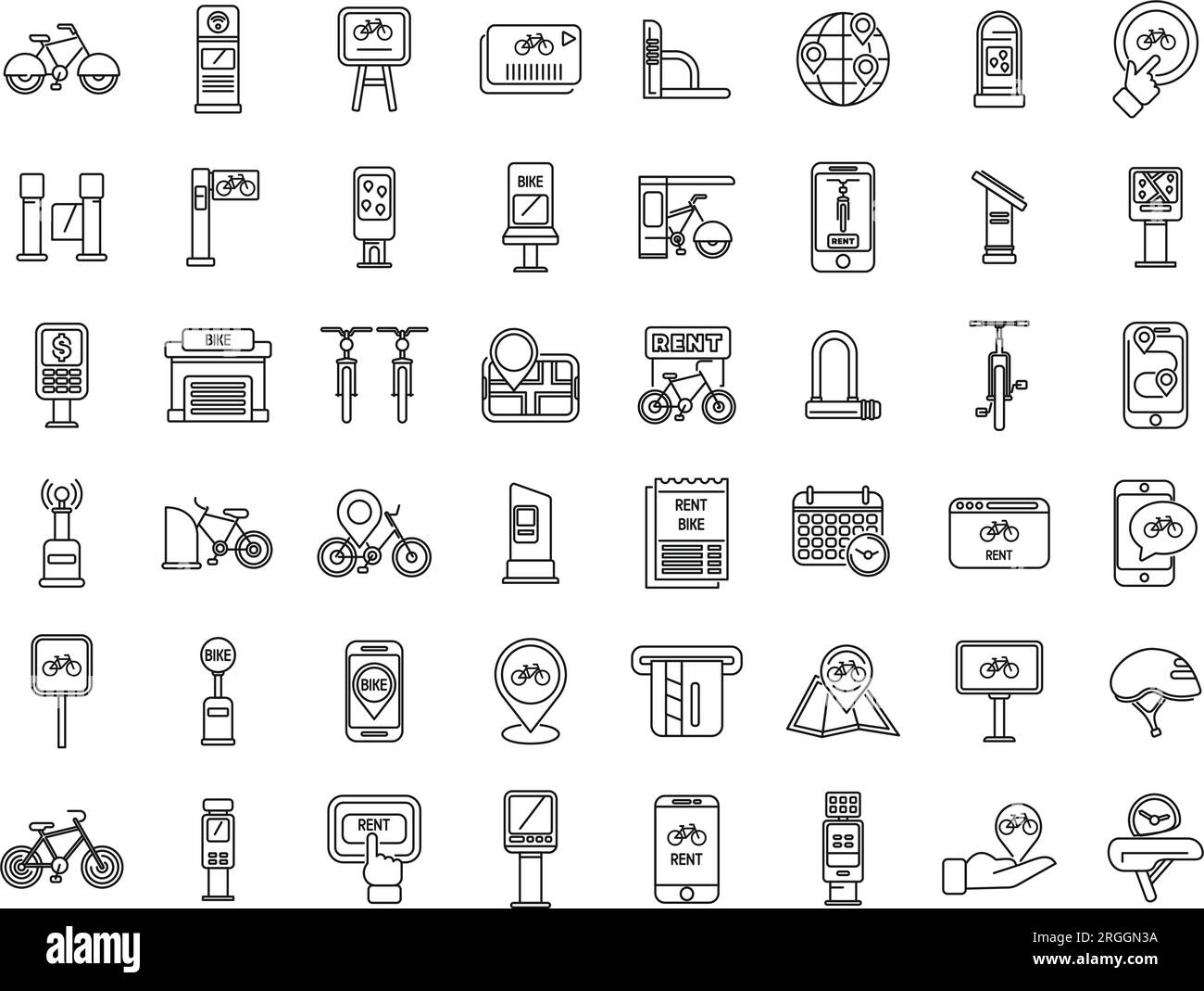 Bike sharing icons set outline vector. City person. System map Stock ...