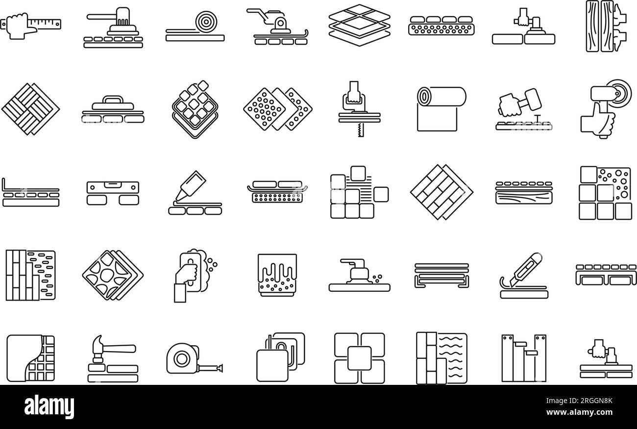Floor installation icons set outline vector. Vinyl wood. Decor rubber ...