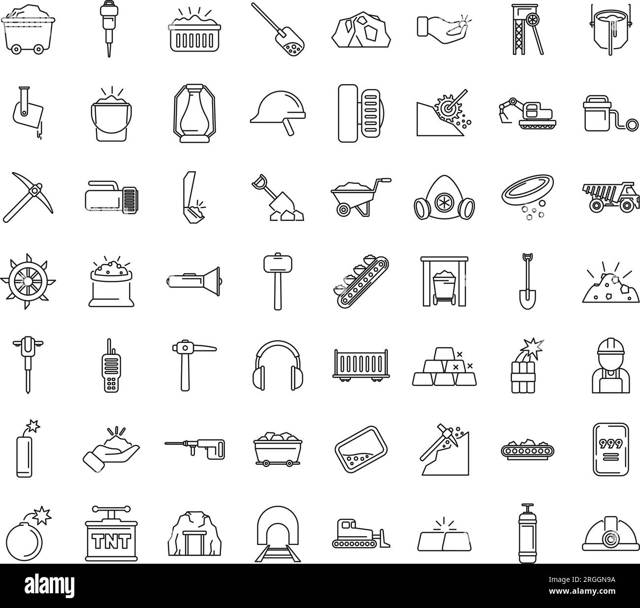 Gold miningicons set outline vector. Mine golden. Coal labor Stock ...