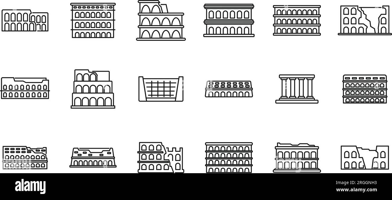 Amphitheater icons set outline vector. Arena ancient. Capital stadium ...