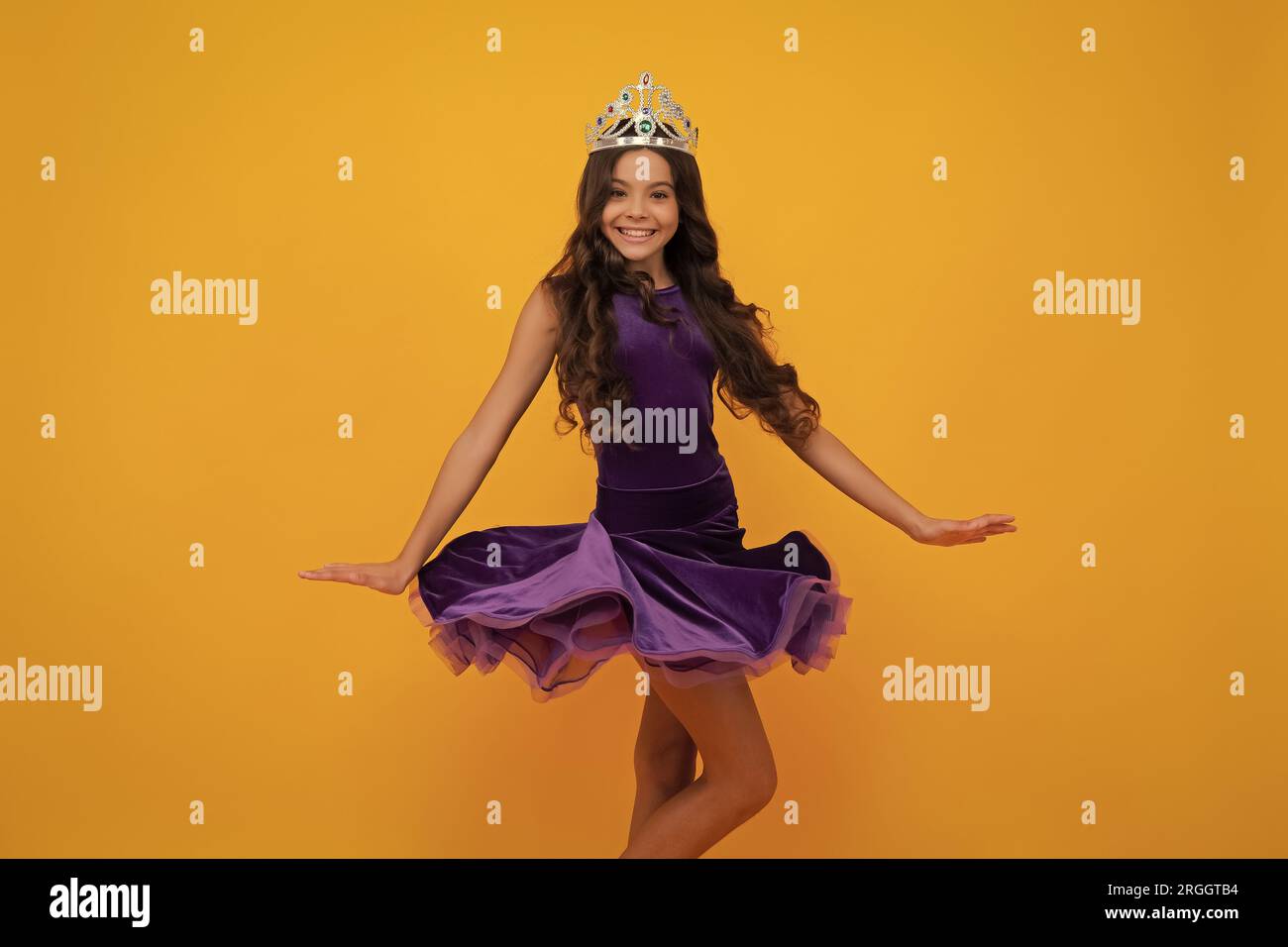 Movement windy dress. Teenager princess child celebrates success win ...