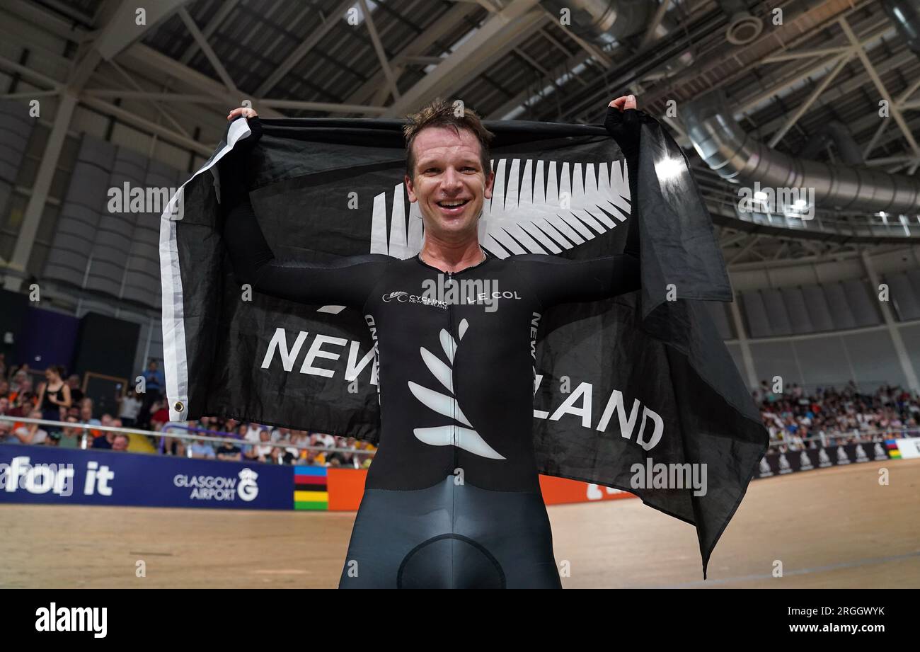 New Zealand’s Aaron Gate celebrates winning the Men’s Elite Points Race ...