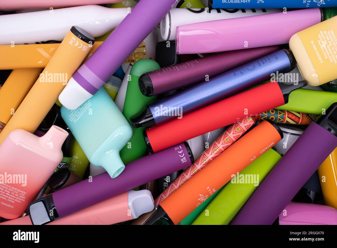 Synthetic nicotine concept. Various disposable electronic cigarettes ...