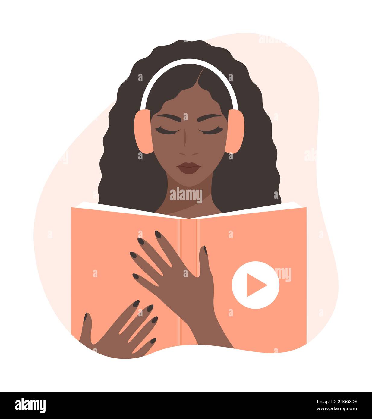 Black Woman Listening To An Audiobook A Young African Or Afro American