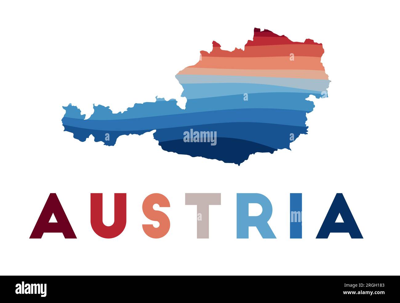 Austria map. Map of the country with beautiful geometric waves in red ...