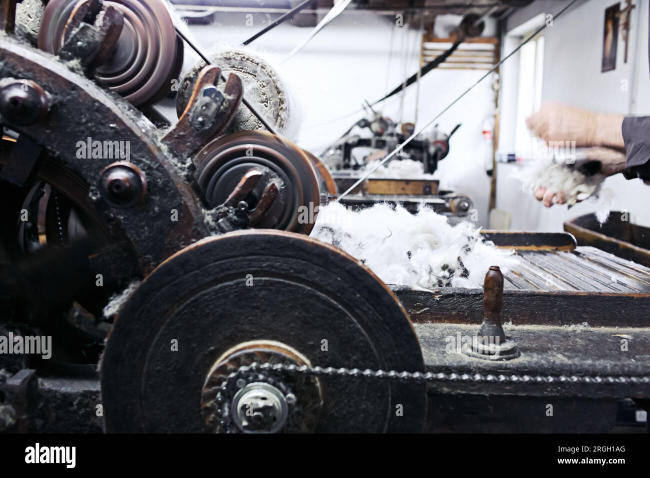 Machinery in wool factory Stock Photo - Alamy