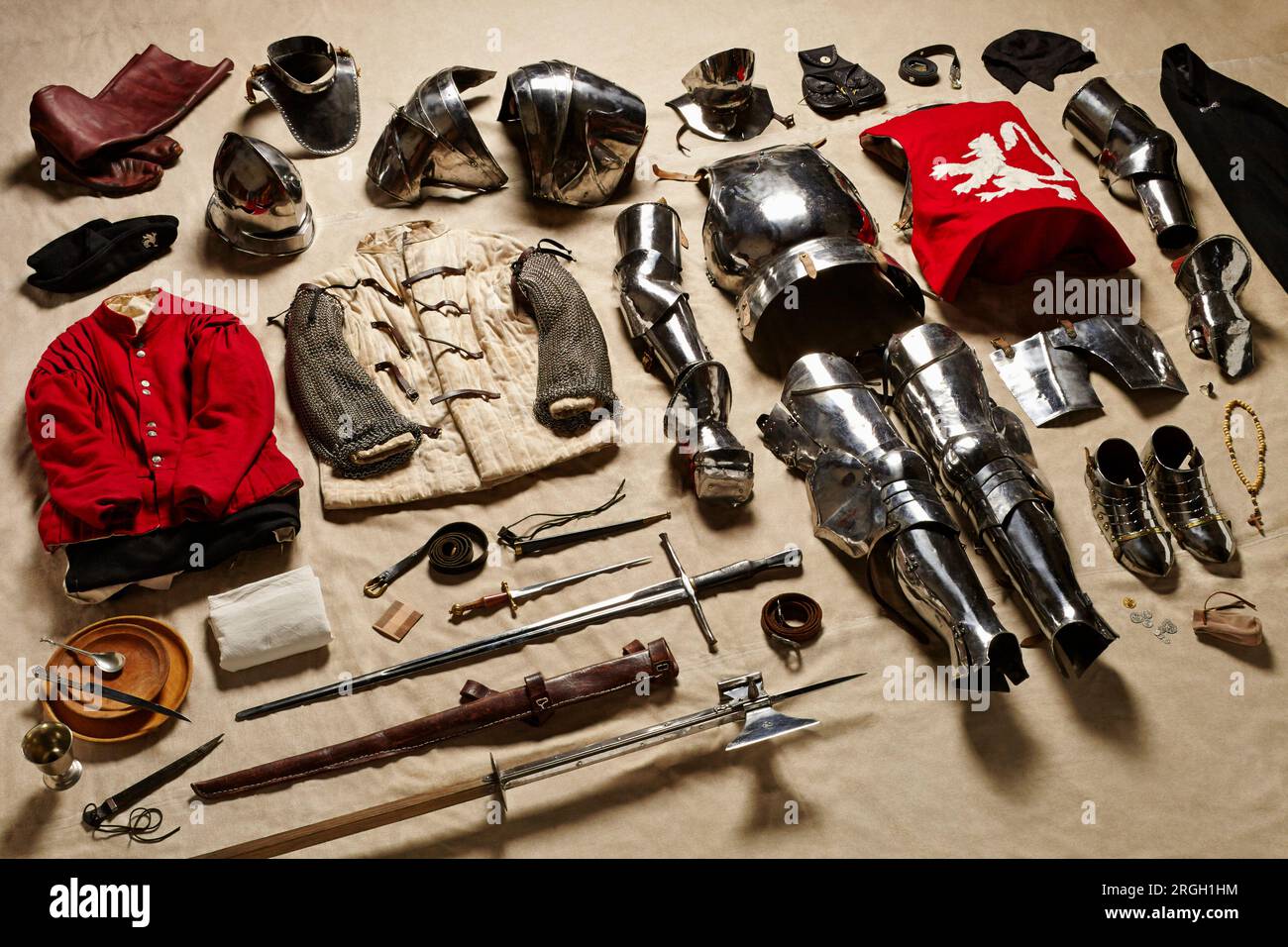 Collection of medieval weapons and equipment Stock Photo - Alamy