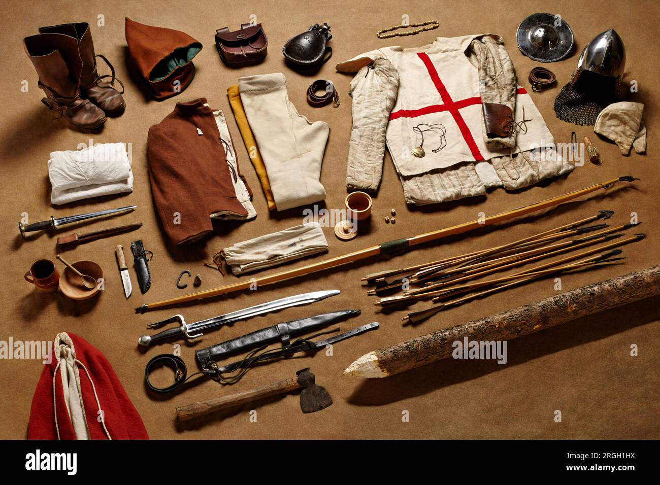 Collection of medieval weapons and equipment Stock Photo - Alamy