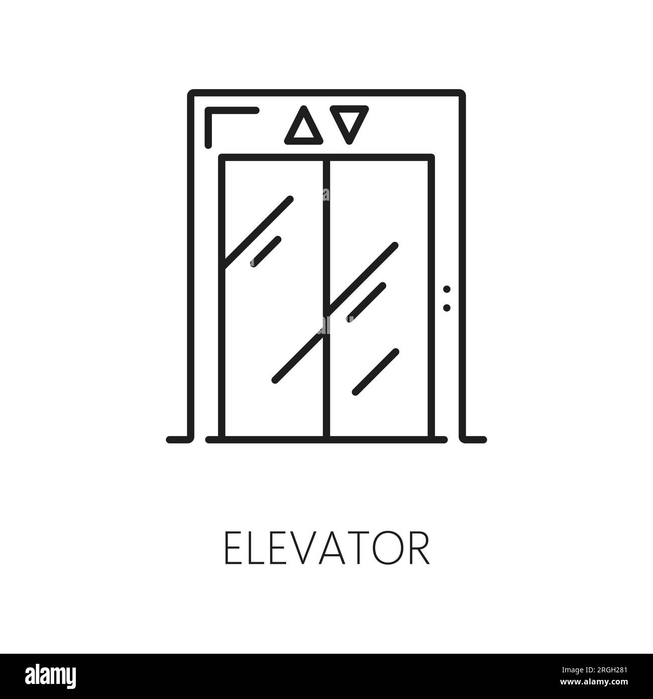 Elevator closed doors in hotel lobby, thin line. Black thin line ...