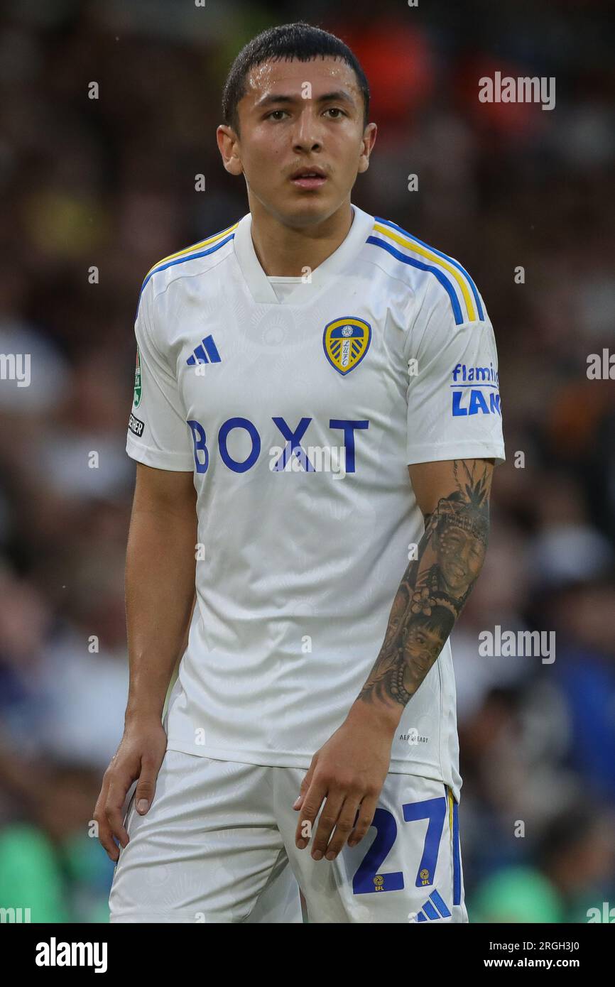 Ian Poveda #27 of Leeds United during the Carabao Cup match Leeds ...