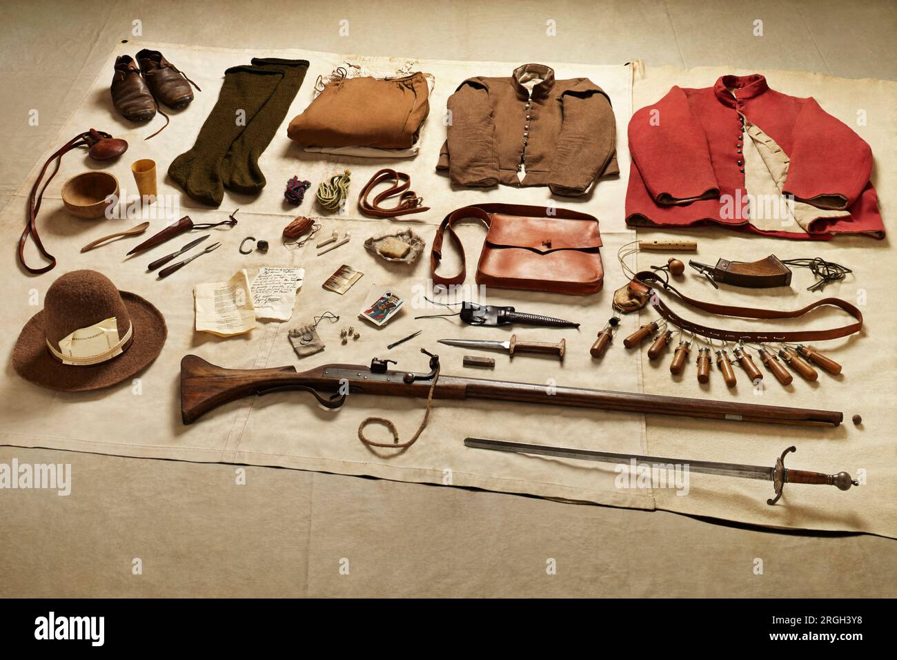 Collection of military weapons and equipment Stock Photo - Alamy