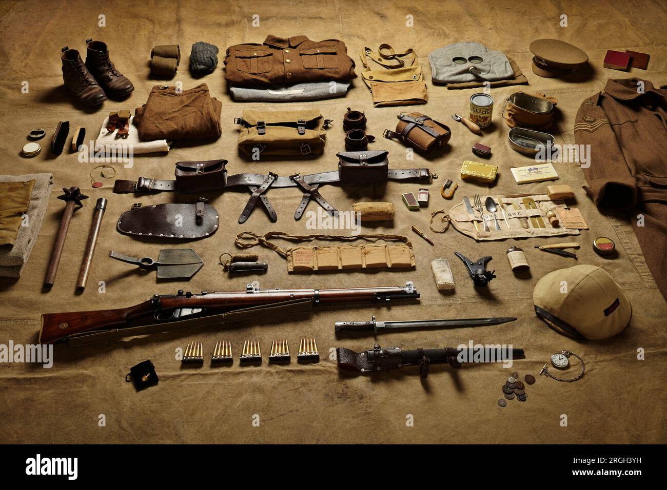 Collection of military weapons and equipment Stock Photo - Alamy