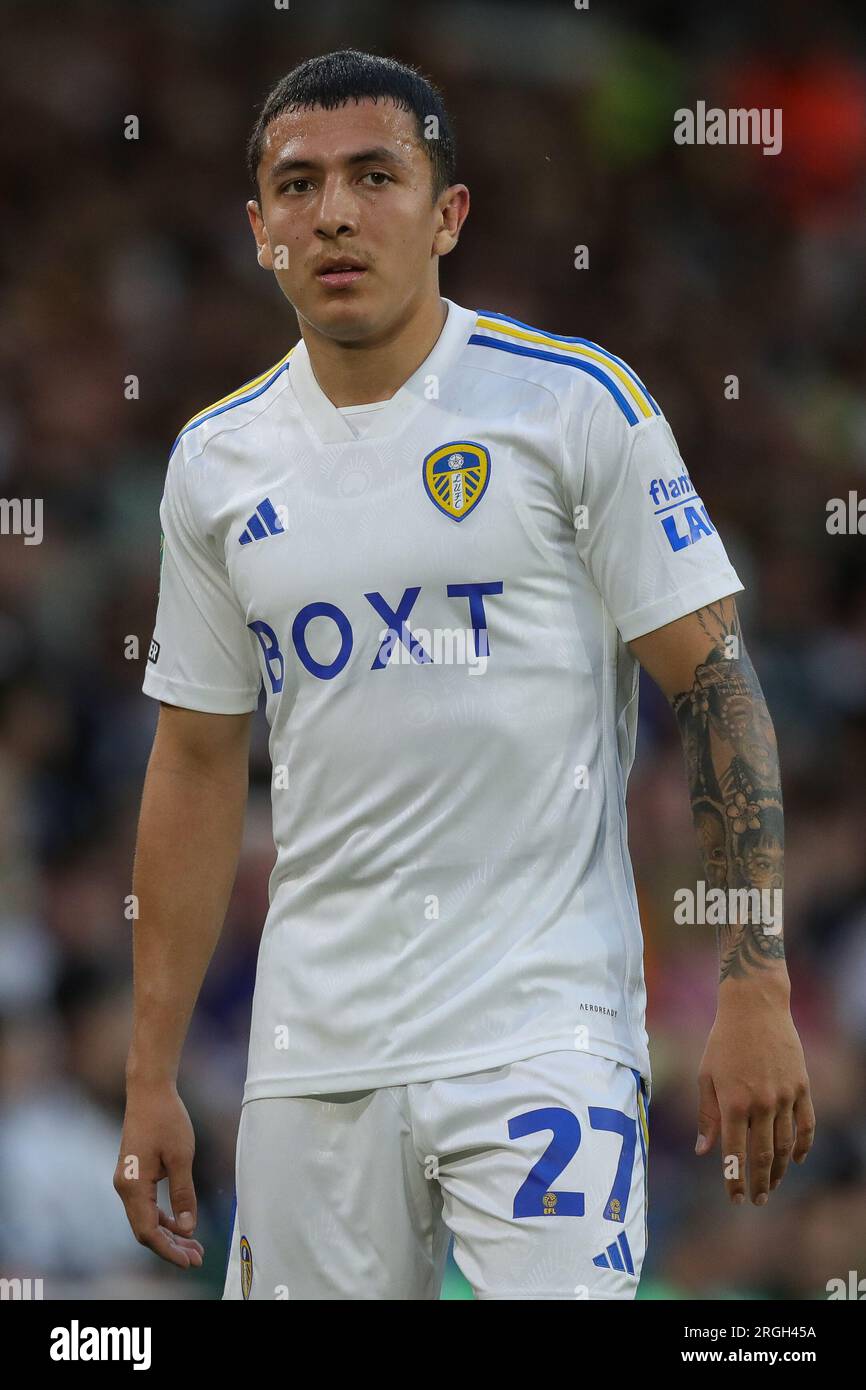 Ian Poveda #27 of Leeds United during the Carabao Cup match Leeds ...